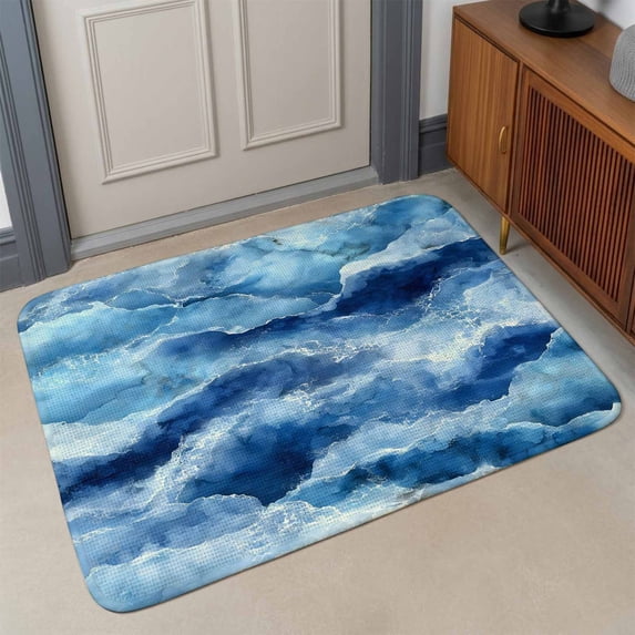 Abstract Ocean Waves Front Door Mat Indoor Entrance, Blue Marble ...