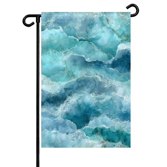 Abstract Ocean Waves Garden Flag 28x40 Inch Teal Green Marble Texture ...