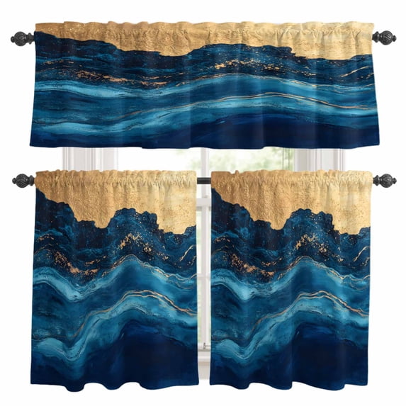 Abstract Ocean Waves Kitchen Curtains Valance and Tier Set Gradient ...