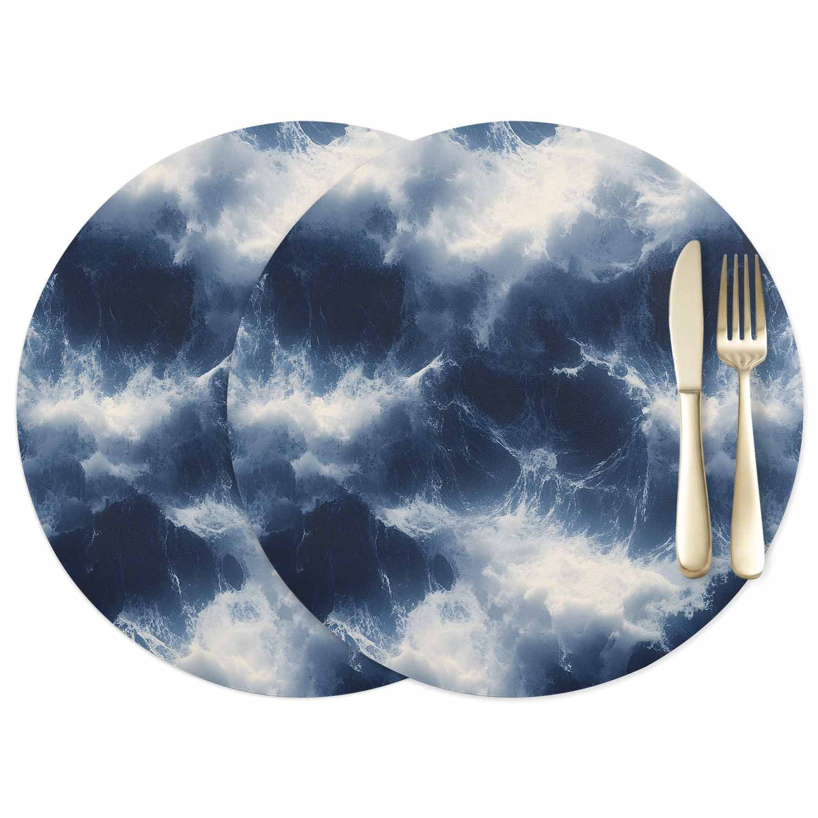 Abstract Ocean Waves Leather Placemats Set of 2, 15 Inch, Dark Blue ...