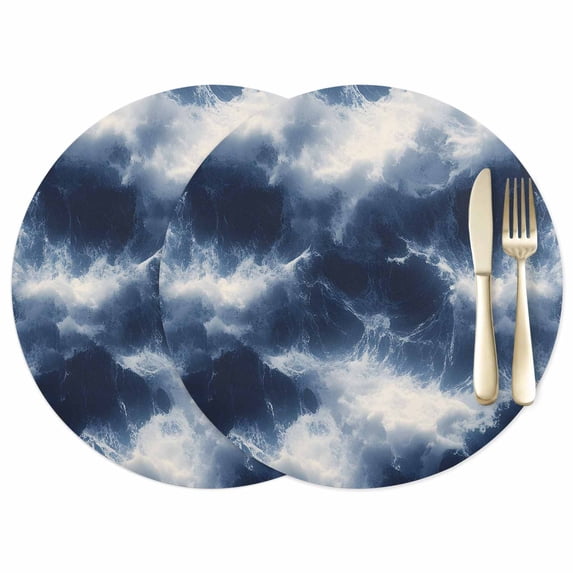 Abstract Ocean Waves Leather Placemats Set of 2, 15 Inch, Dark Blue ...