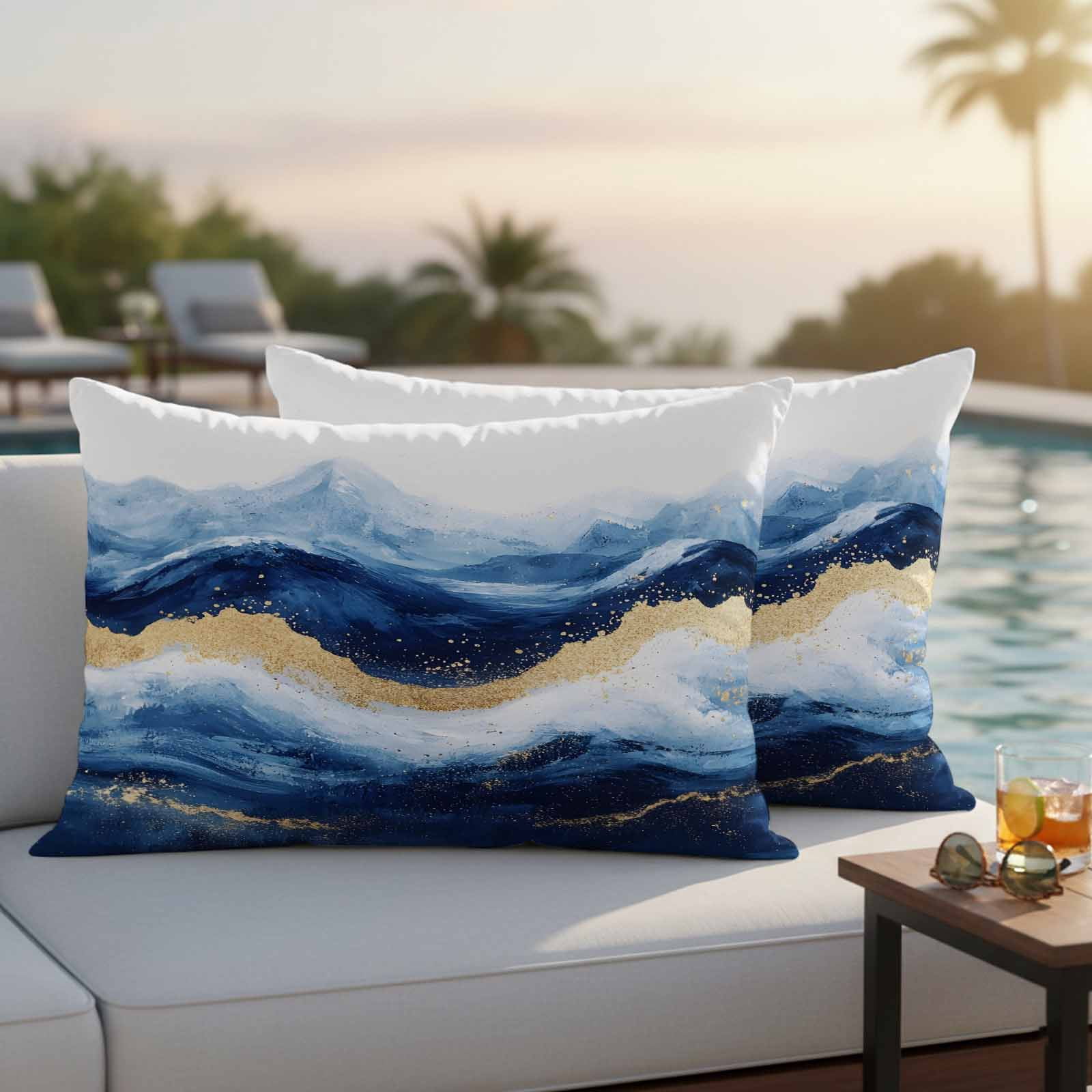 Abstract Ocean Waves Outdoor Throw Pillow Covers Set of 2, Gradient ...