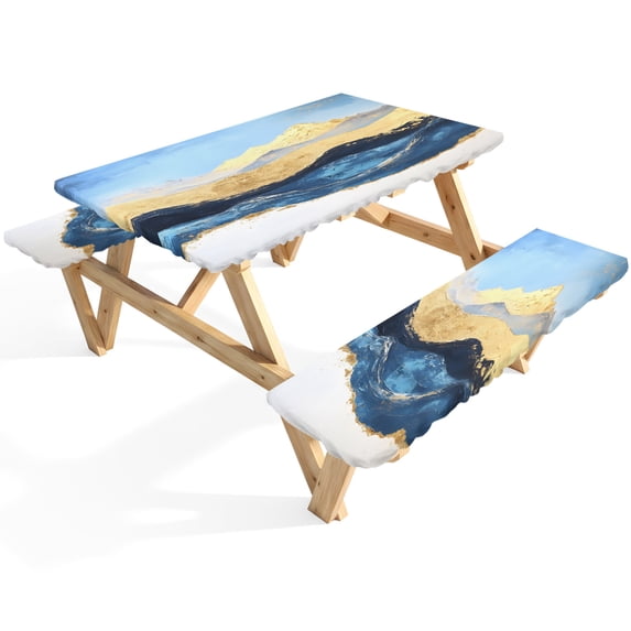 Abstract Ocean Waves Picnic Table Cover with Bench Covers Gradient Gold ...