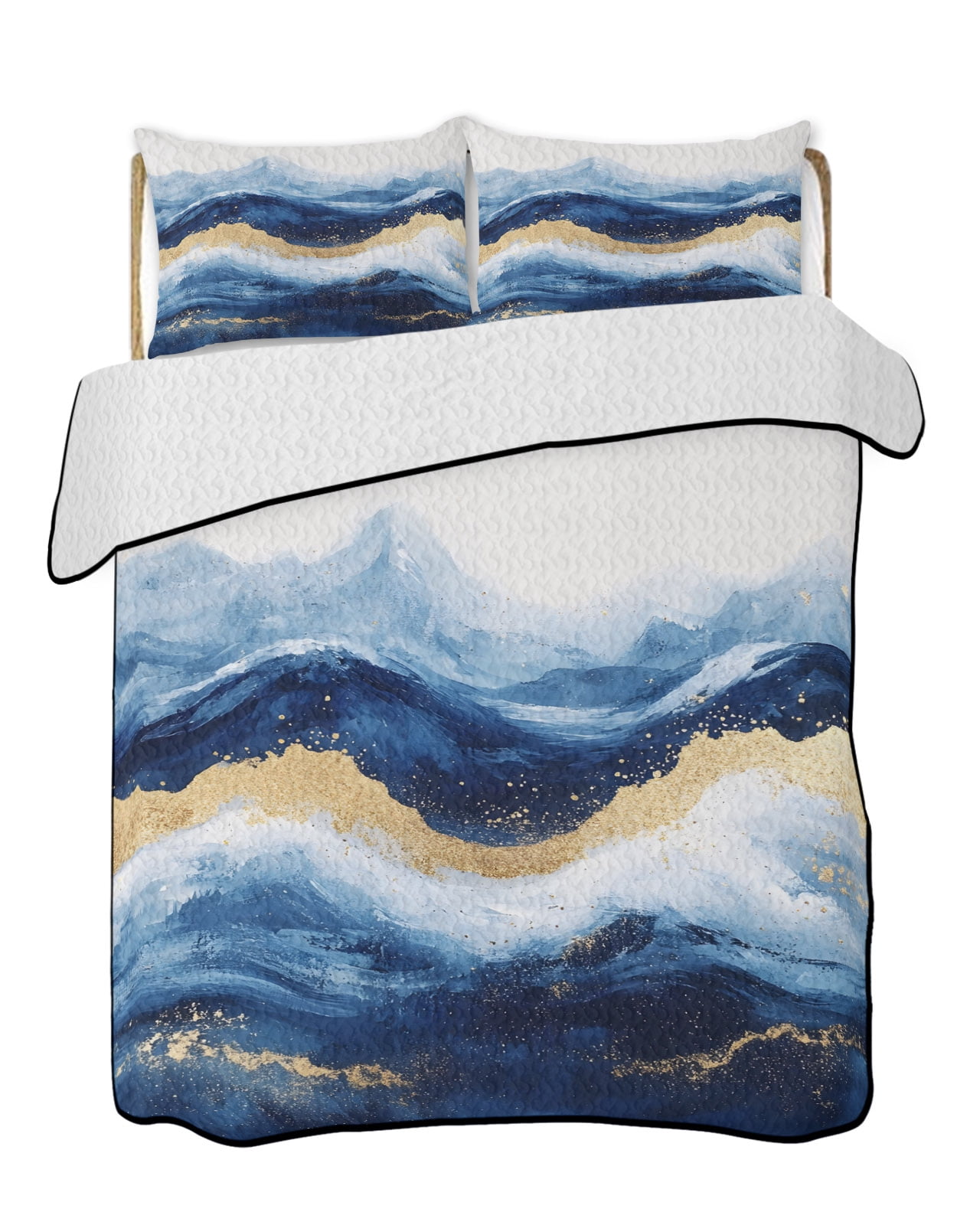 Abstract Ocean Waves Quilts Bedding Set Full Size Gradient Gold Deep ...