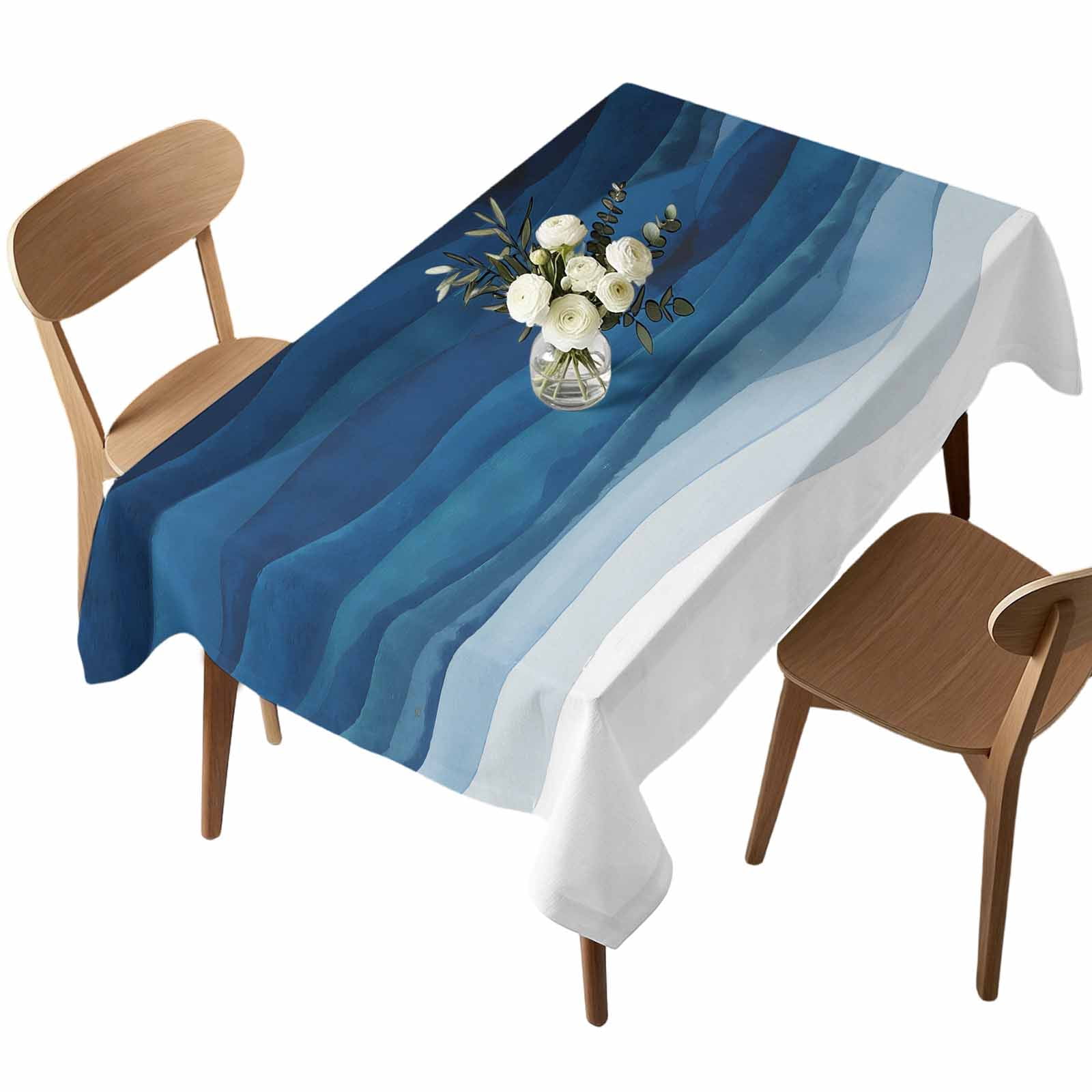 Abstract Ocean Waves Rectangle Tablecloth Blue Gradient Waterproof ...