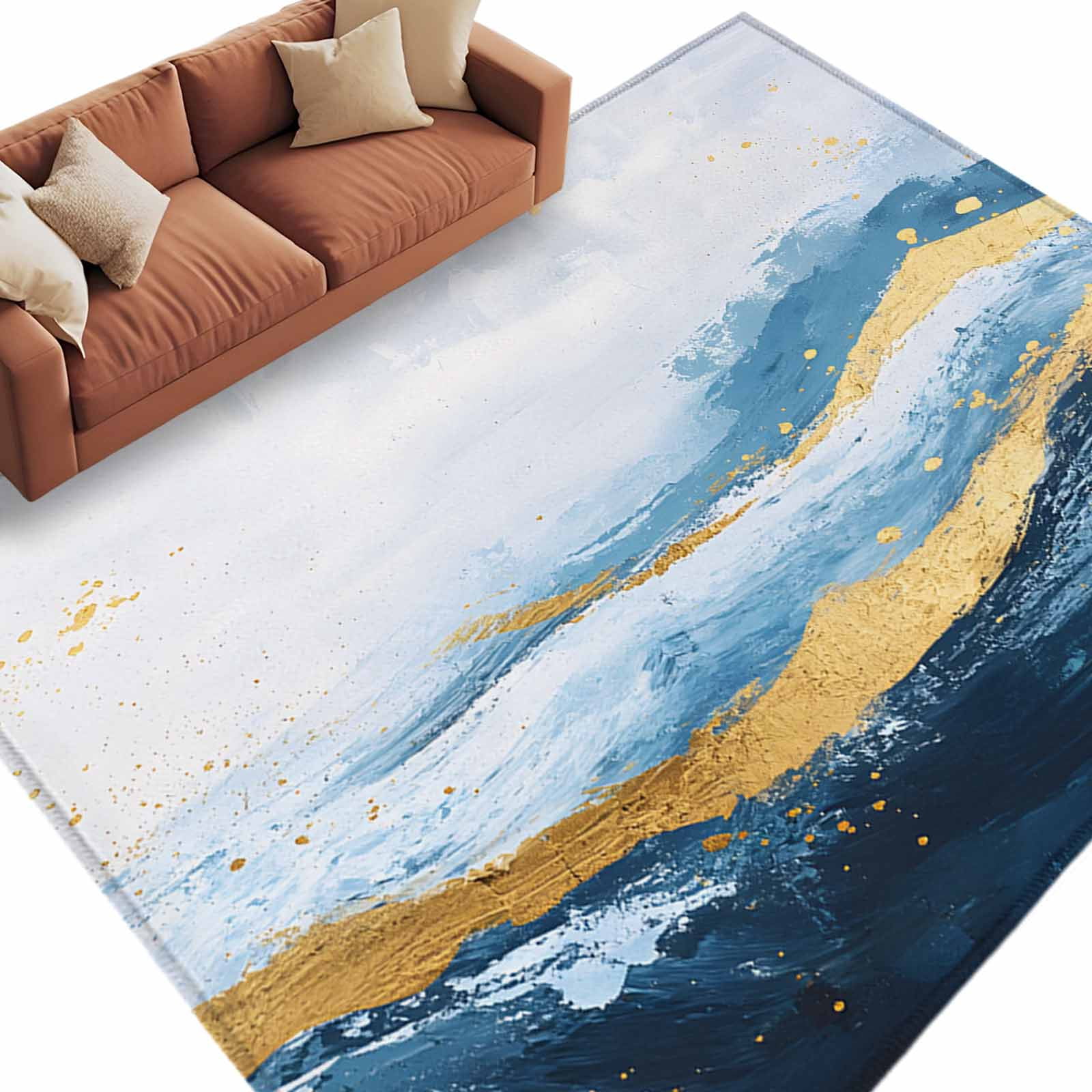 Abstract Ocean Waves Rectangle Area Rug 5x7 ft Gradient Gold Blue ...