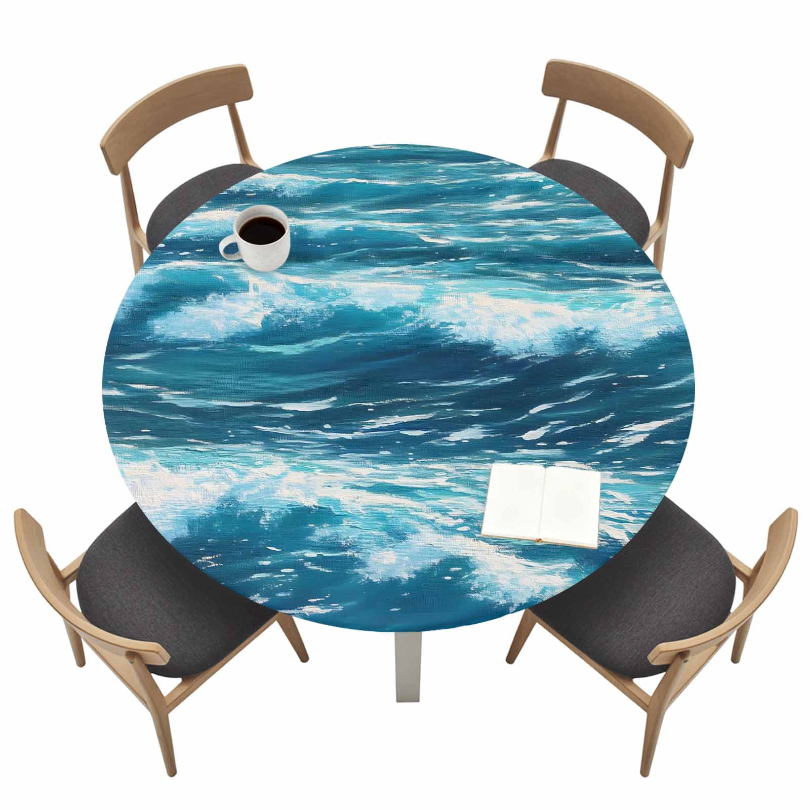 Abstract Ocean Waves Round Fitted Tablecloth with Elastic Edge ...