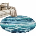 Abstract Ocean Waves Round Area Rug 4 ft Modernism Blue Marine Washable ...