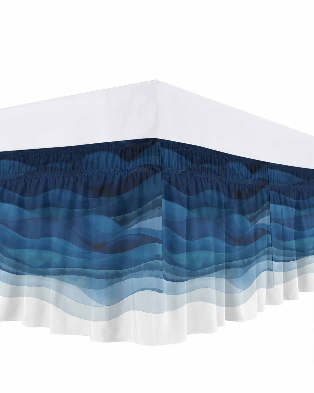 Abstract Ocean Waves Ruffle Bed Skirt Queen Size Blue Gradient ...
