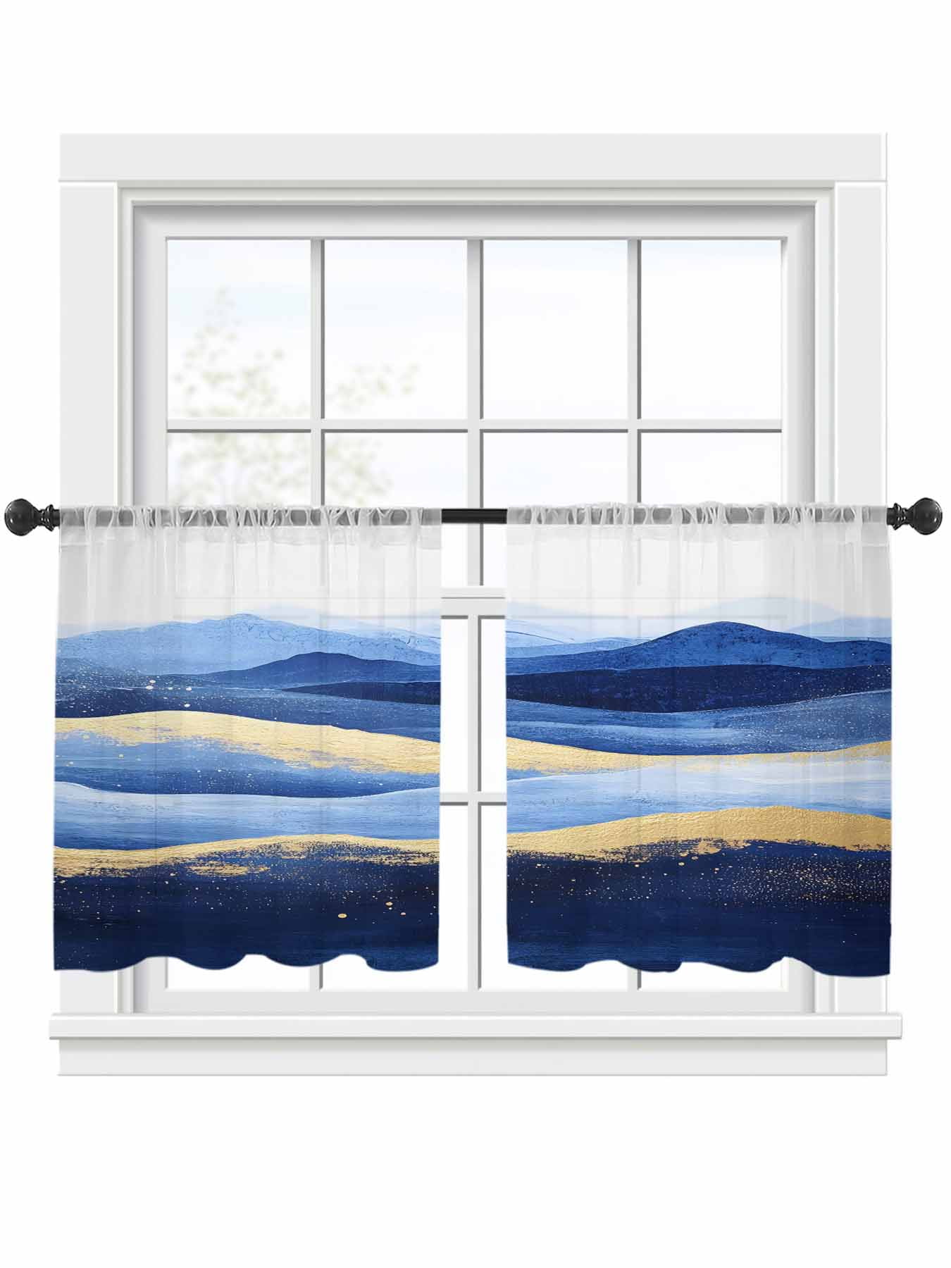 Abstract Ocean Waves Sheer Curtains 45 Inch Long 2 Panels, Gradient ...