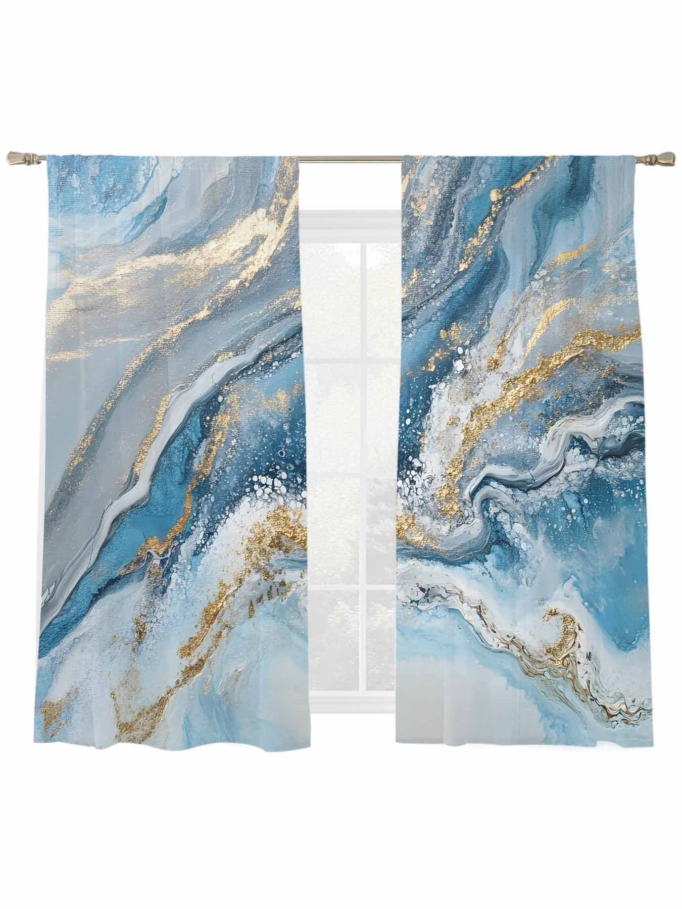 Abstract Ocean Waves Sheer Curtains 63 inches Long 2 Panels Set ...