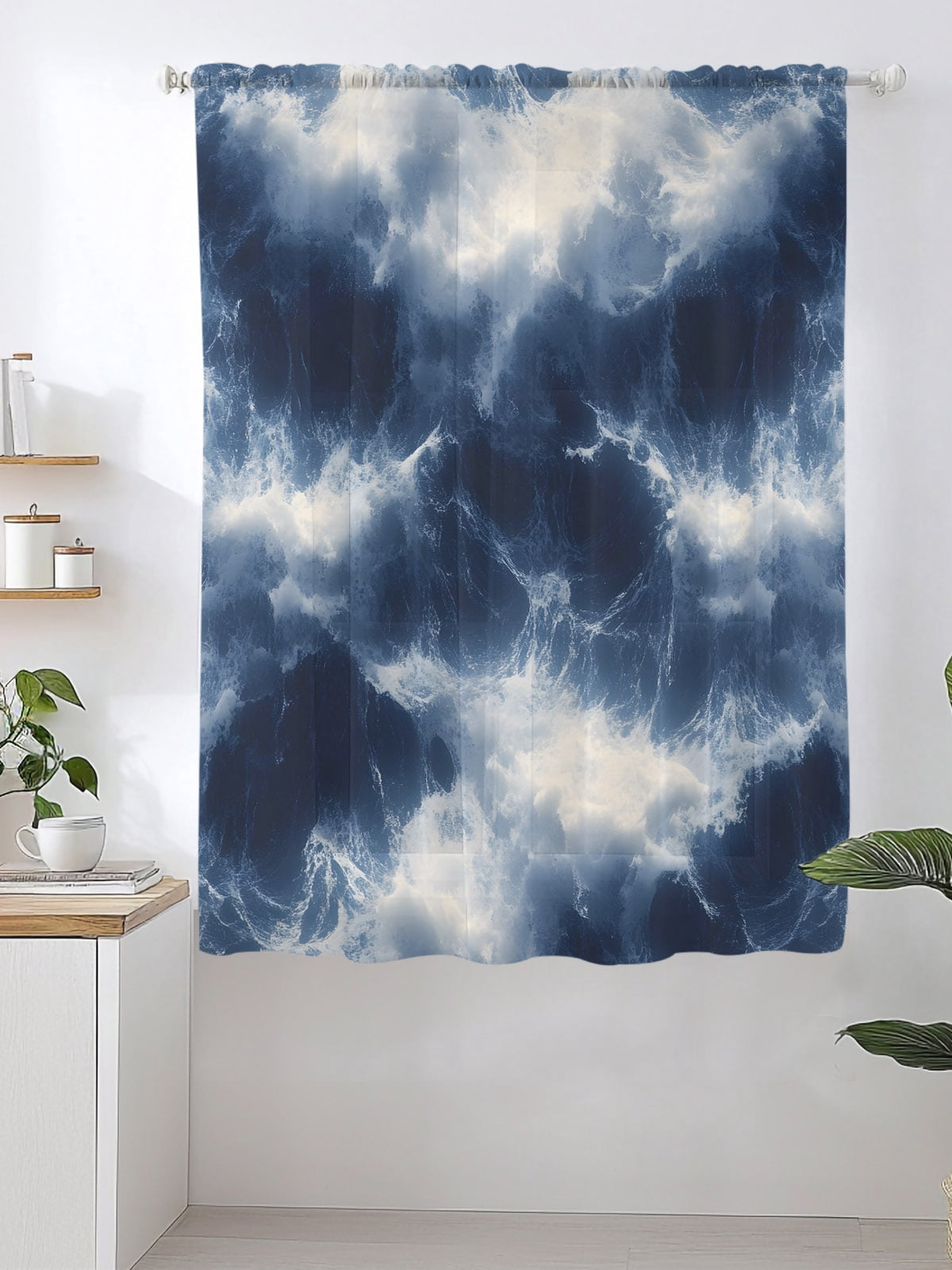 Abstract Ocean Waves Sheer Curtains 72 Inch Long 1 Panel Dark Blue ...