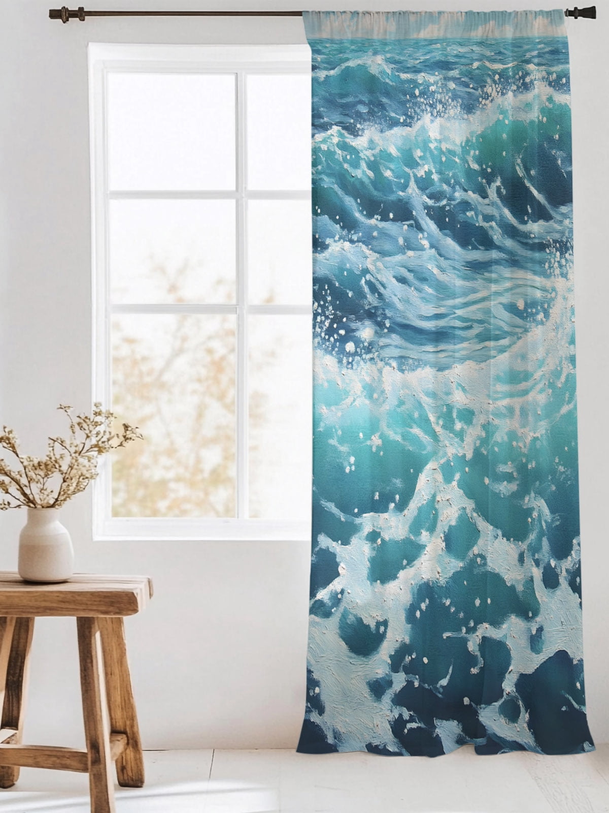 Abstract Ocean Waves Sheer Curtains 96 Inch Long 1 Panel Modernism Blue ...