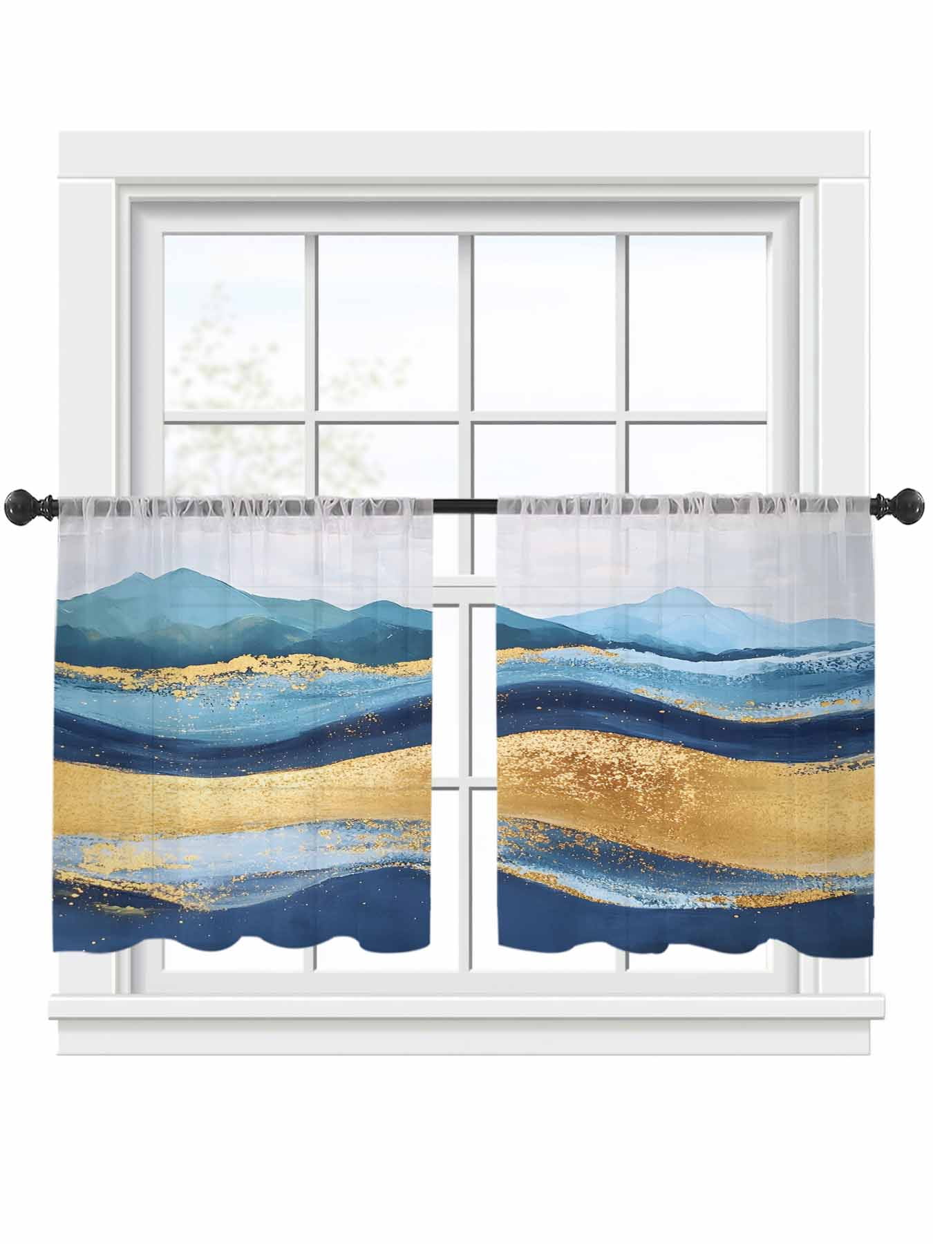 Abstract Ocean Waves Sheer Curtains for Living Room Bedroom, Light ...