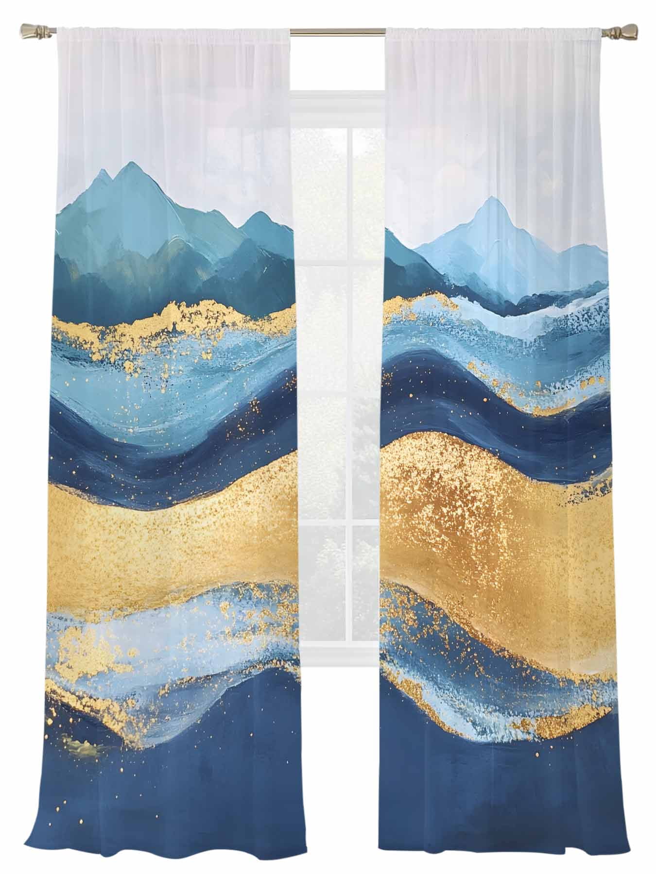 Abstract Ocean Waves Sheer Curtains for Living Room Bedroom, Light ...