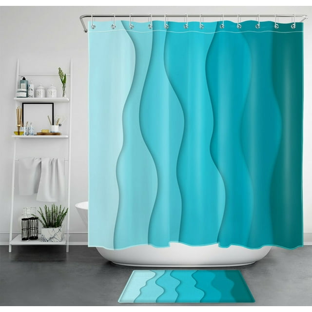 Abstract Ocean Waves Shower Curtain With Hooks Refresh Your Bathroom