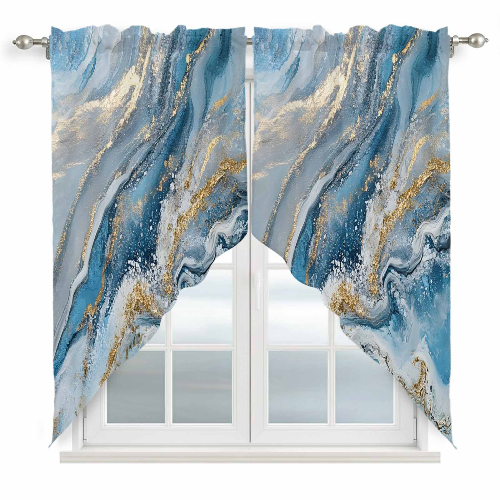 Abstract Ocean Waves Swag Curtain Valance for Window 2 Panels Gradient ...