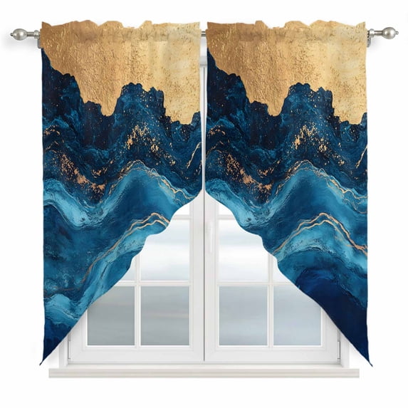 Abstract Ocean Waves Swag Curtain Valance for Window 2 Panels Gradient ...