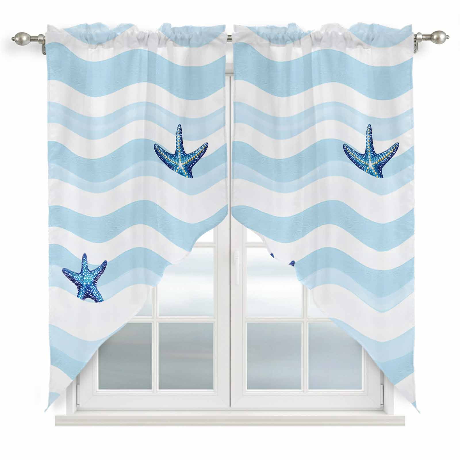 Abstract Ocean Waves Swag Curtain Valance for Window 2 Panels Nautical ...