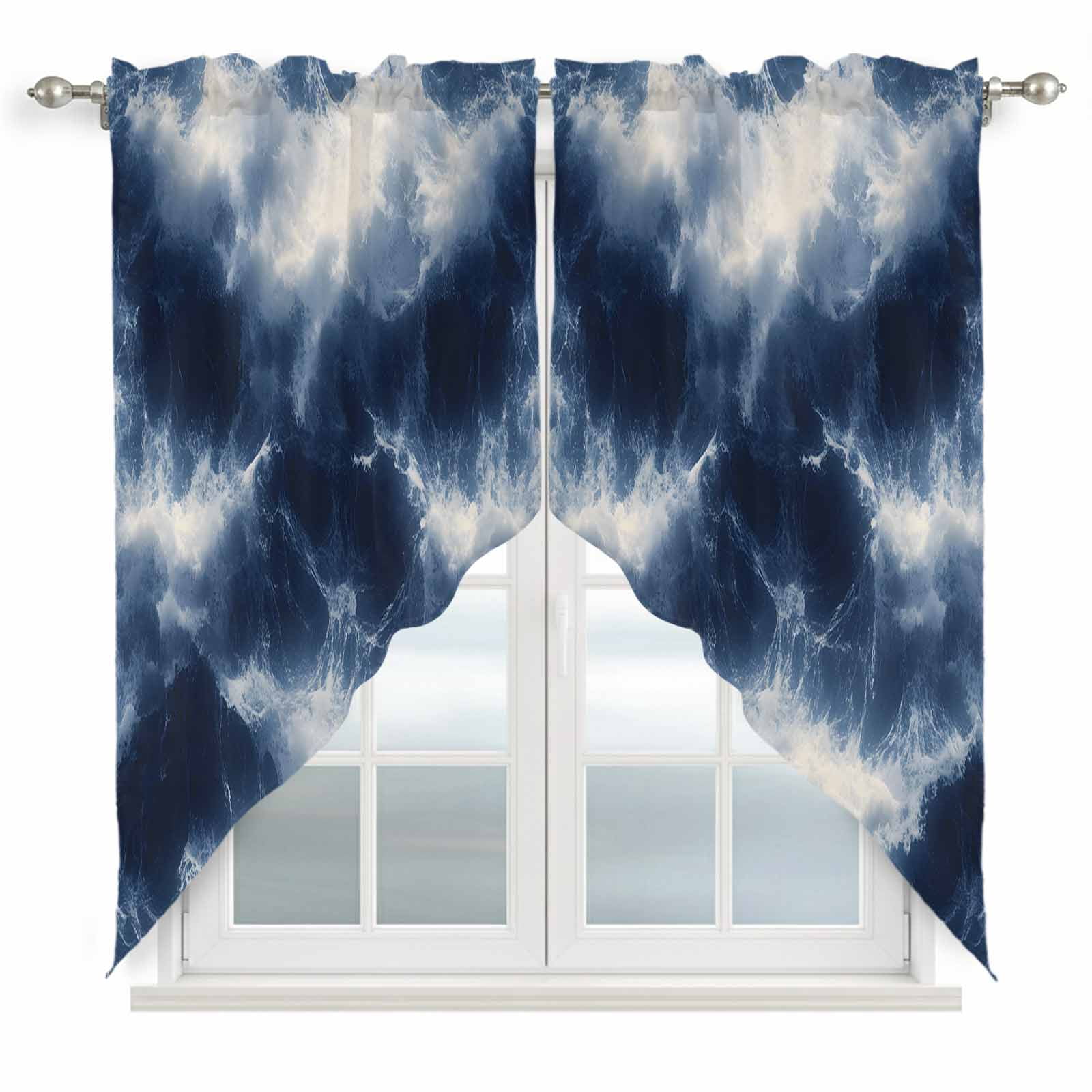 Abstract Ocean Waves Swag Valances for Windows 36 inches Long, Dark ...