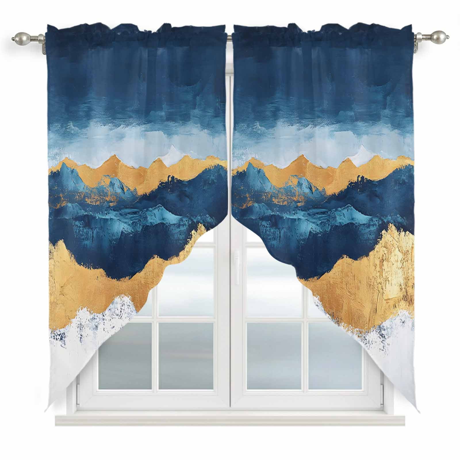 Abstract Ocean Waves Swag Valances for Windows 36 inches Long, Gradient ...