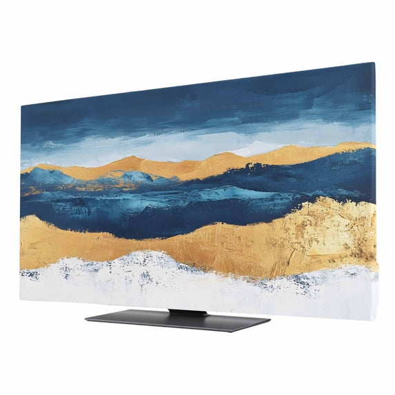 Abstract Ocean Waves TV Dust Cover 85 Inch, Gradient Gold Blue ...