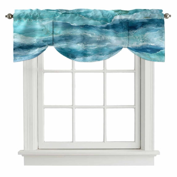 Abstract Ocean Waves Tie Up Valance Curtains Teal Green Marble Texture ...