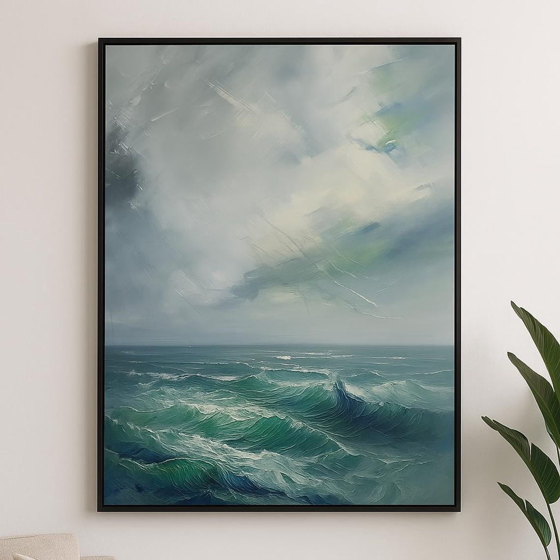 Abstract Ocean Waves Wall Art Stormy Sea Painting Print Coastal ...