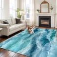 Abstract Ocean Waves Washable Area Rug 8x10 Teal Green Marble Texture ...