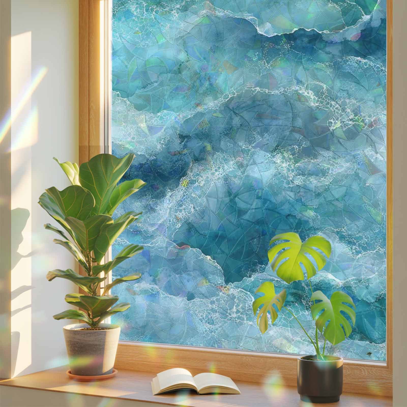 Abstract Ocean Waves Window Privacy Film, Teal Green Marble Texture ...