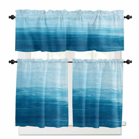 Abstract Ocean Window Curtains Valance Set of 3 Sky Blue Gradient Oil ...