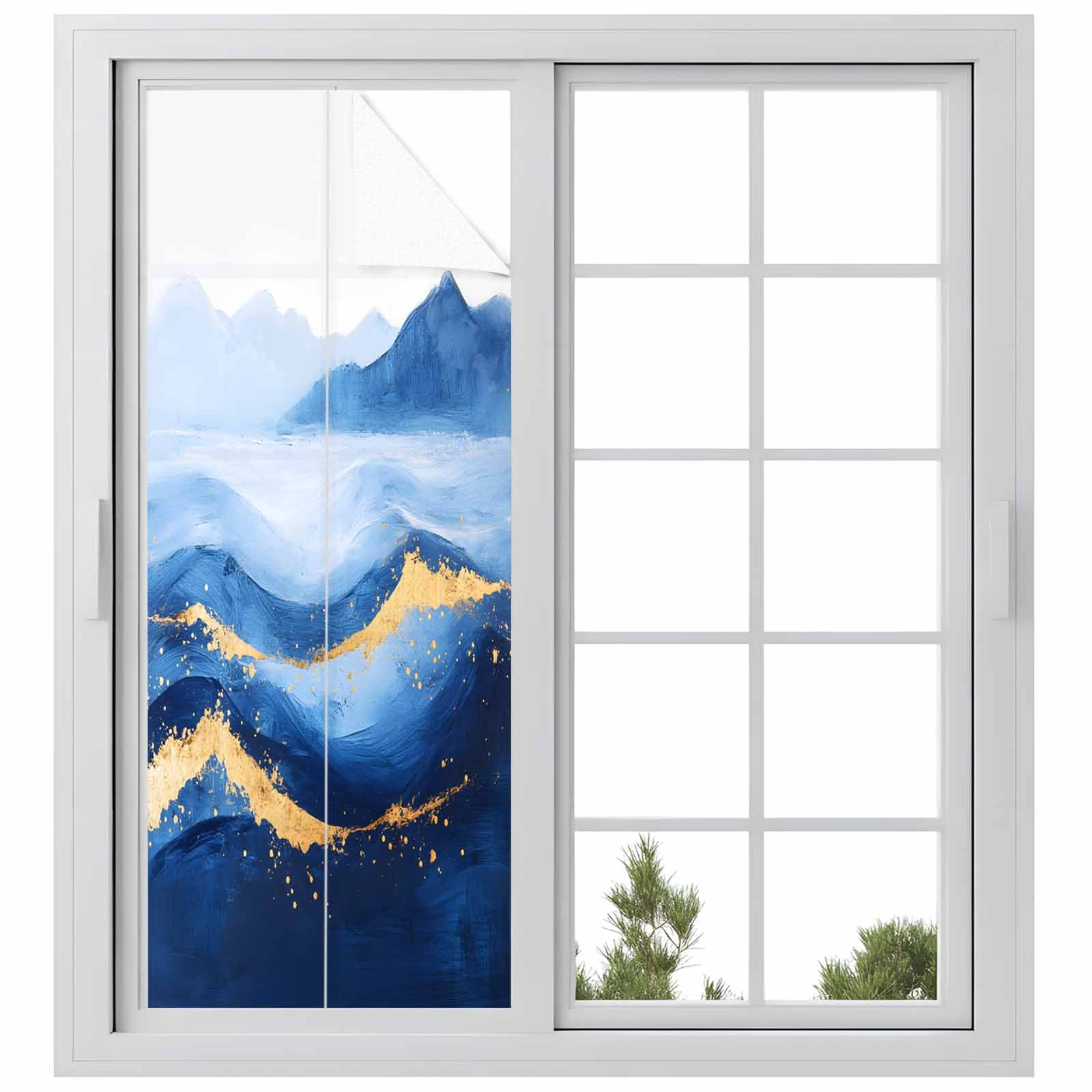 Abstract Ocean Window Privacy Film Gradient Blue White Gold Waves ...