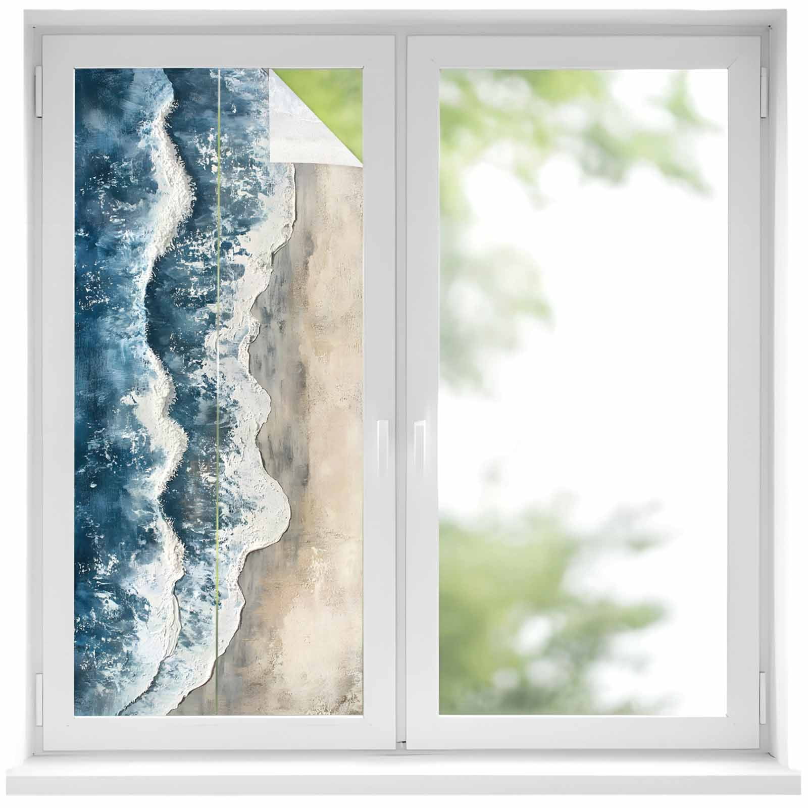 Abstract Ocean Window Privacy Film, Wave Beach Coastal Seaside Scenery ...