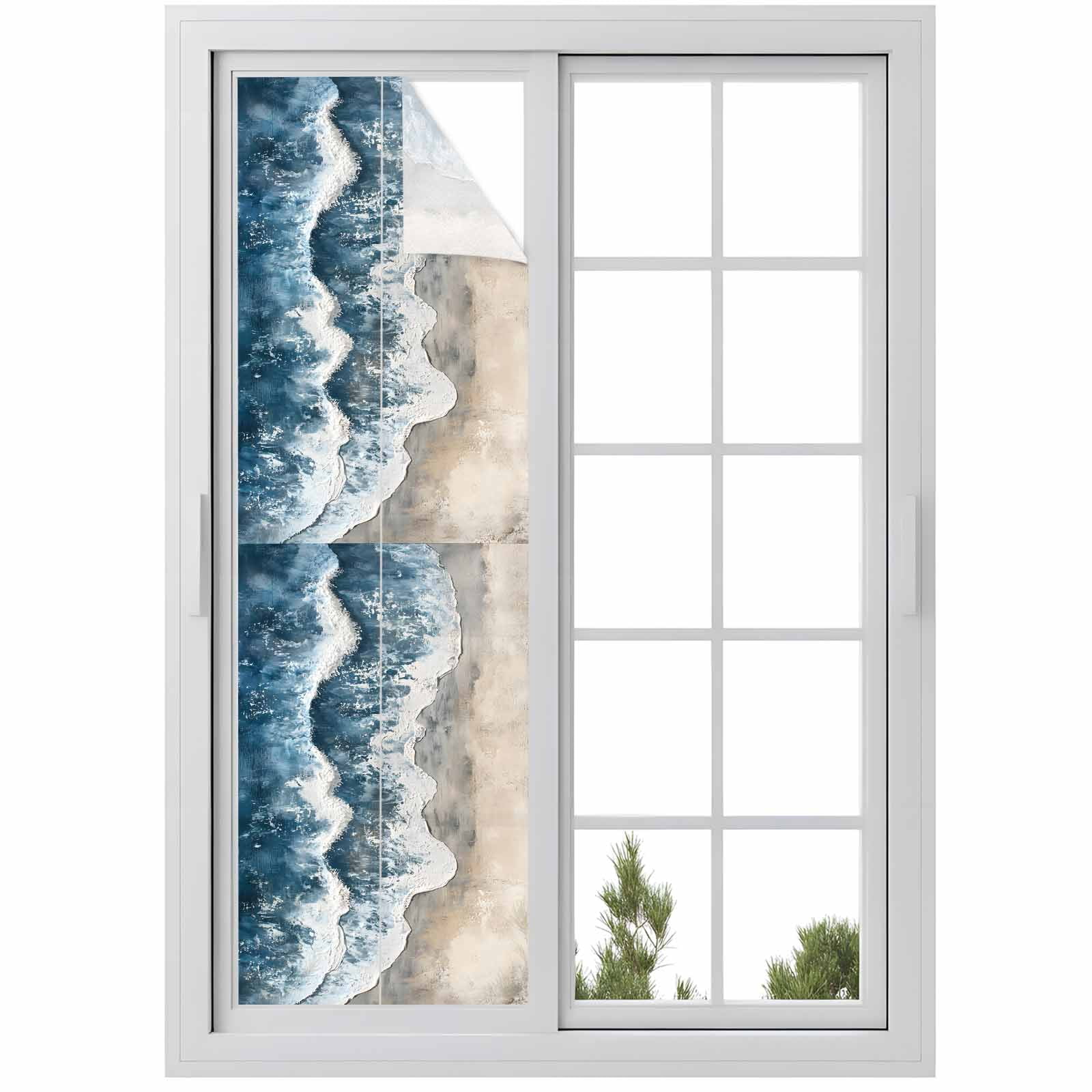 Abstract Ocean Window Privacy Film, Wave Beach Coastal Seaside Scenery ...