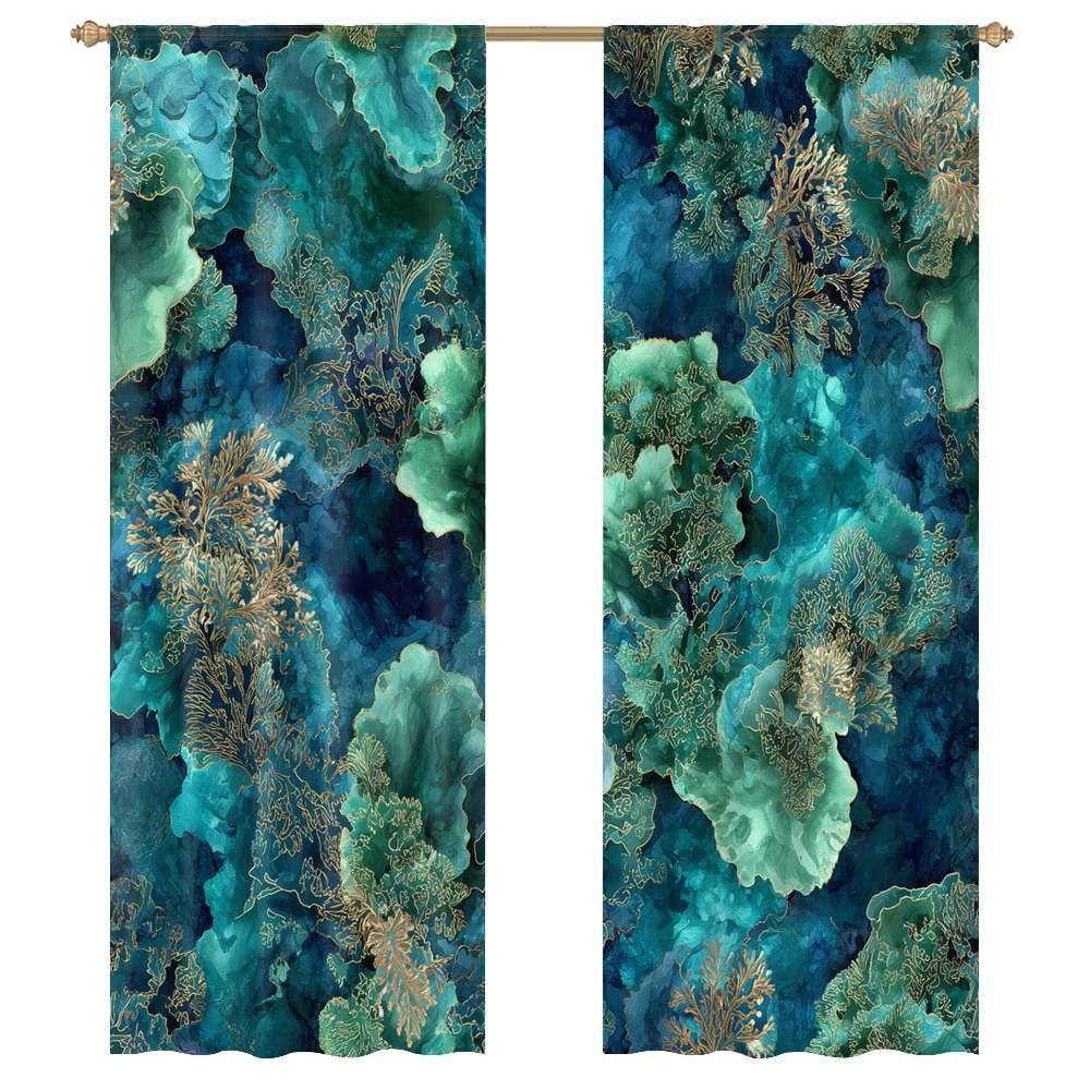 Abstract Oceanic Coral Pattern Tulle Curtains For Living Room Chiffon ...