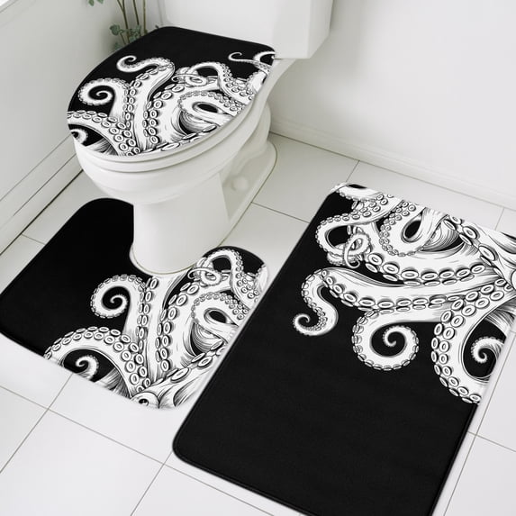 Abstract Octopus Bathroom Rugs Set Vintage Gray White Octopus Touches ...