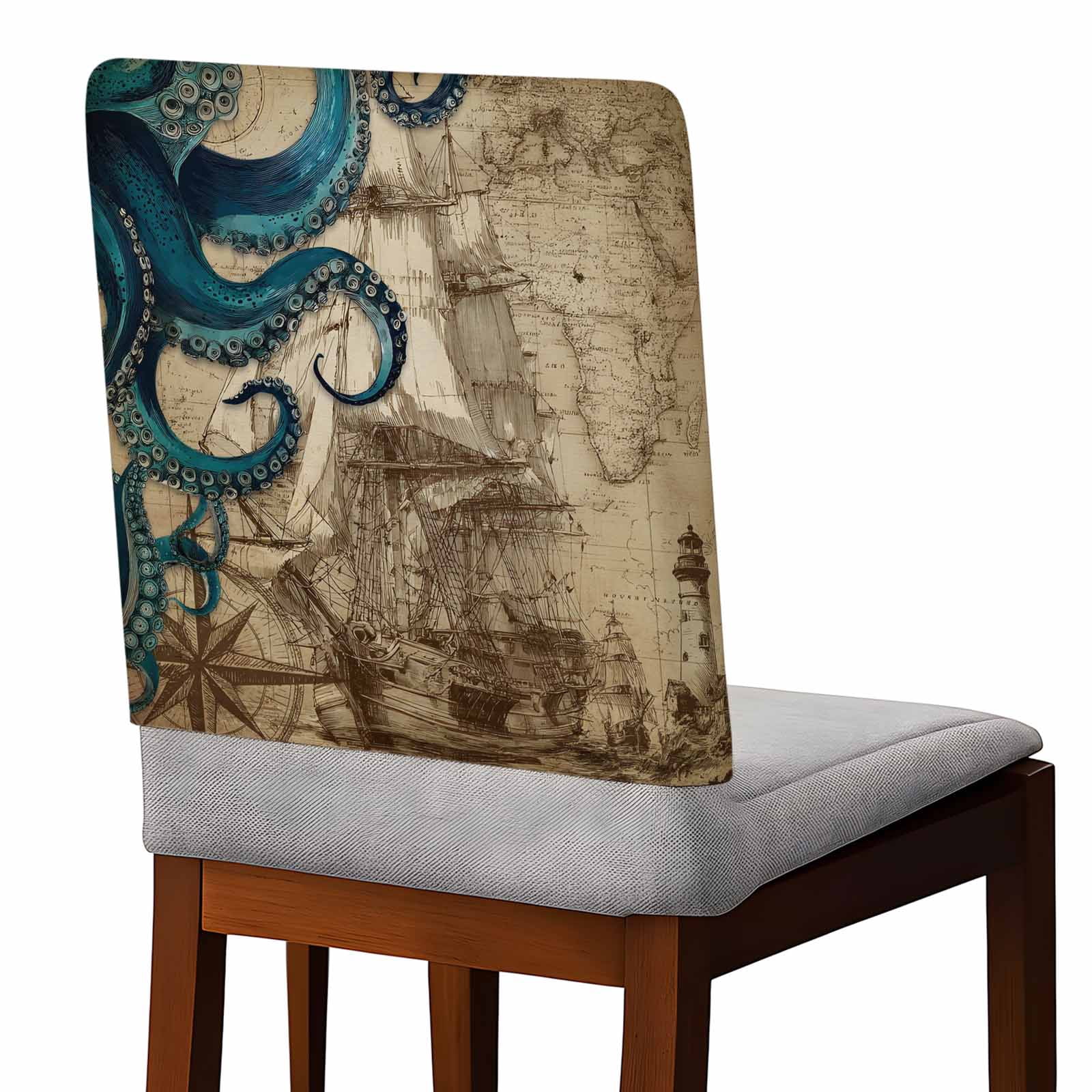 Abstract Octopus Chair Covers Set of 6 Vintage Green Octopus Touches ...