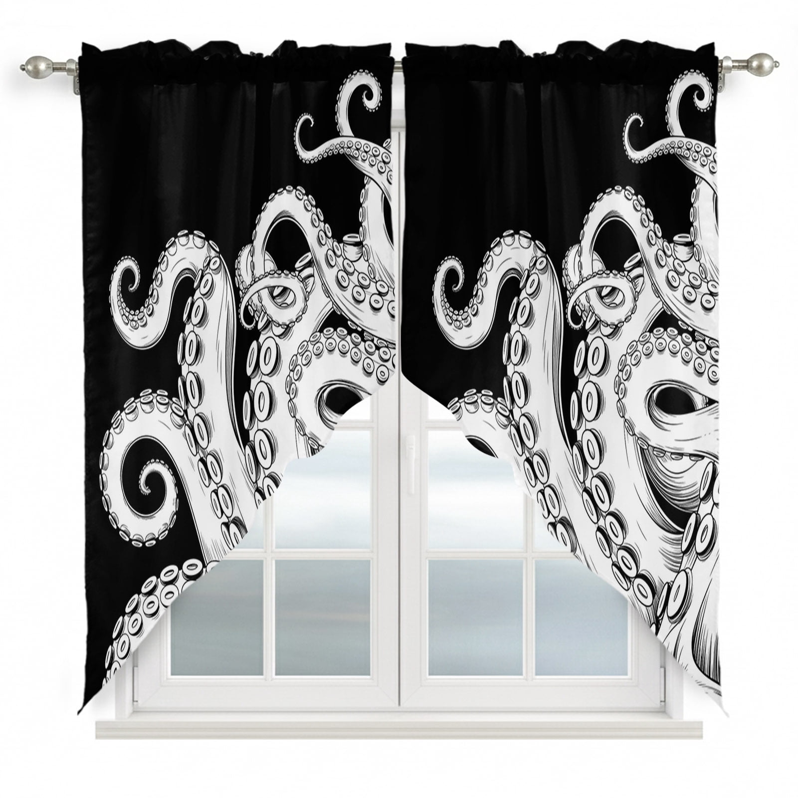 Abstract Octopus Swag Curtain Valance for Window 2 Panels Vintage Gray ...