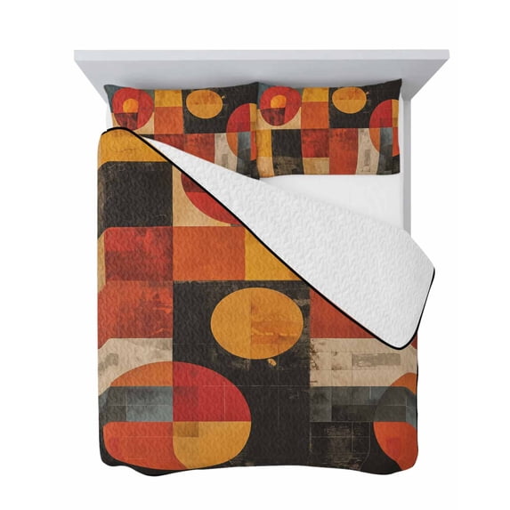 Abstract Oil 3 Piece Quilt Set Twin XL Size, Painting Retro Geometric ...