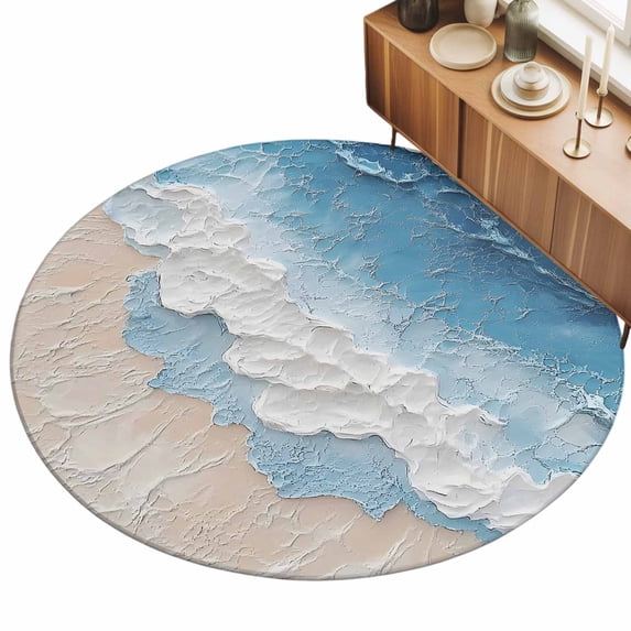 Abstract Oil Area Rugs 5' (Round) Painting Style Blue Beige Gradient ...