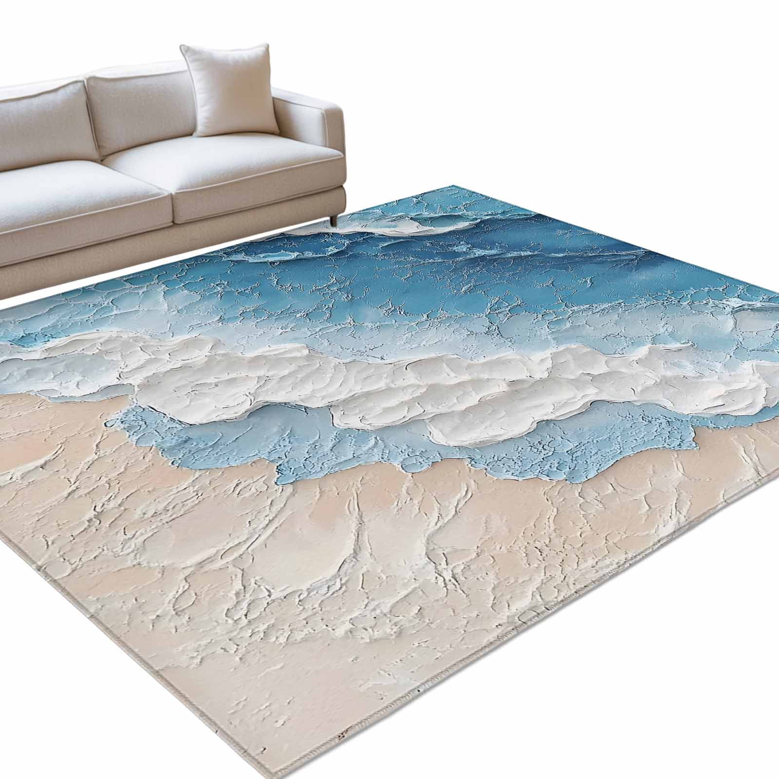 Abstract Oil Area Rugs 6x9ft Painting Style Blue Beige Gradient Wave ...