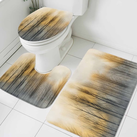 Abstract Oil Bathroom Rugs Set Painting Tree and Sunset Non Slip ...