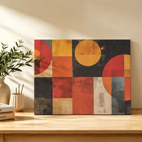 Abstract Oil Canvas Wall Art, Painting Retro Geometric Orange Wall Art ...