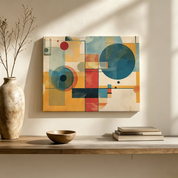 Abstract Oil Canvas Wall Art, Painting Retro Geometric Orange Wall Art ...