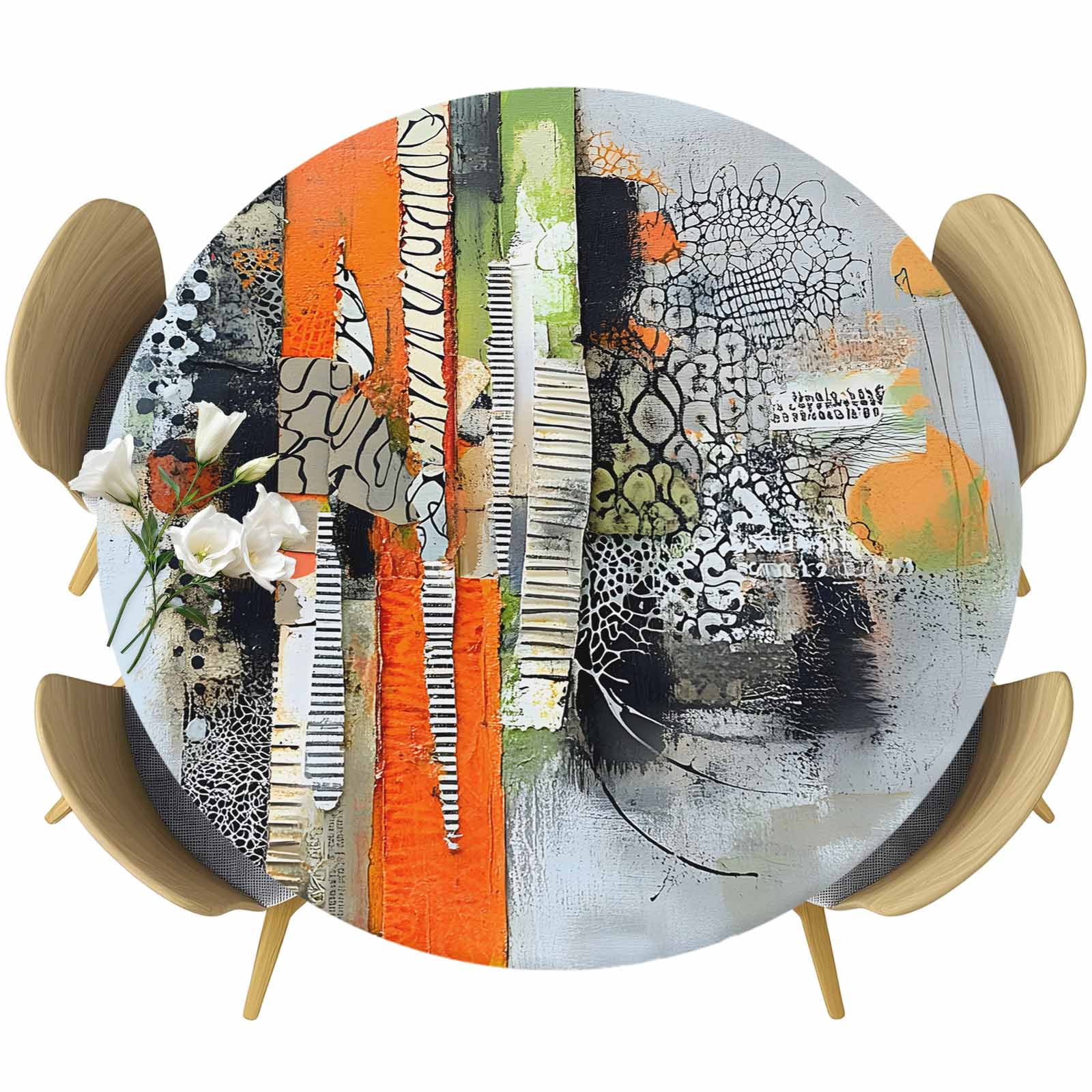 Abstract Oil Painted Round Tablecloth 45-54 Inch Round Fitted Table ...