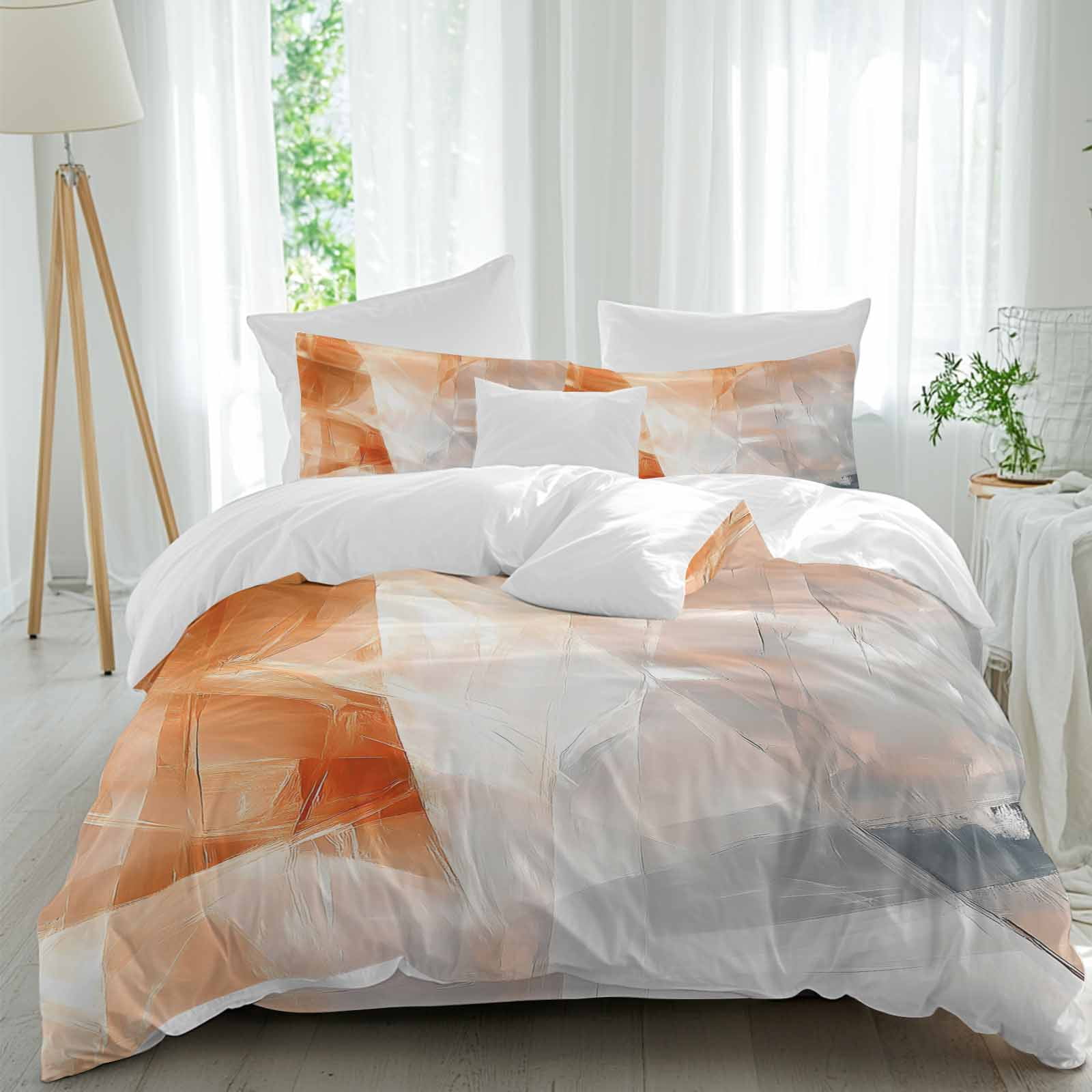 Abstract Oil Painting 4 Piece Duvet Cover Set Twin Size Orange White ...