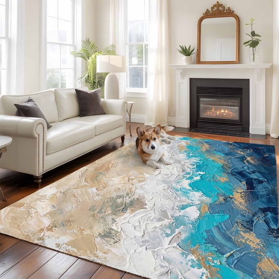 Abstract Oil Painting 5x8 Rug for Bedroom Under Queen Bed Placement ...