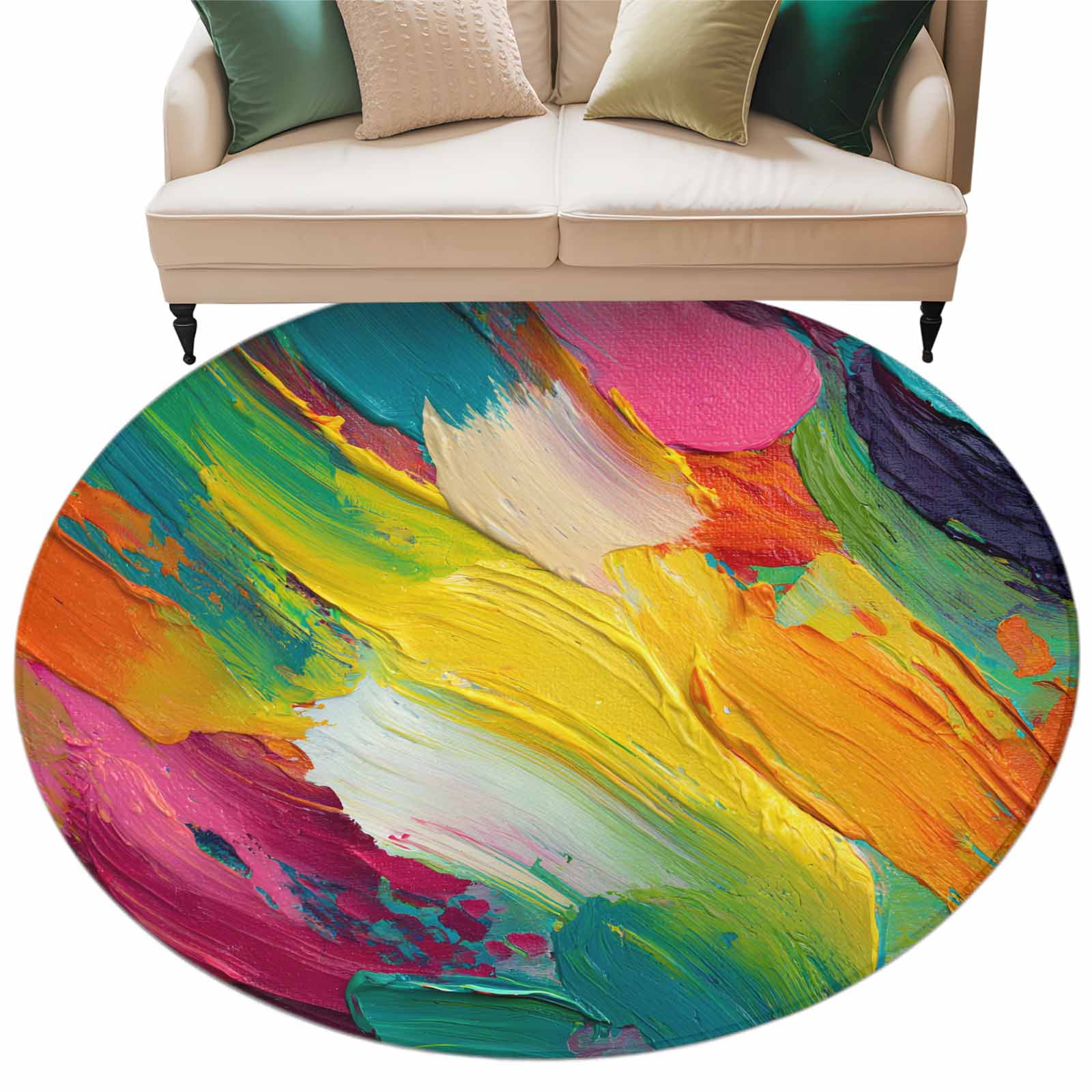 Abstract Oil Painting Area Rug, Rainbow Pigment Art Washable Large ...