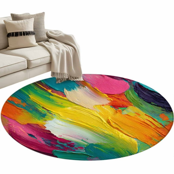 Abstract Oil Painting Area Rug, Rainbow Pigment Art Washable Large ...