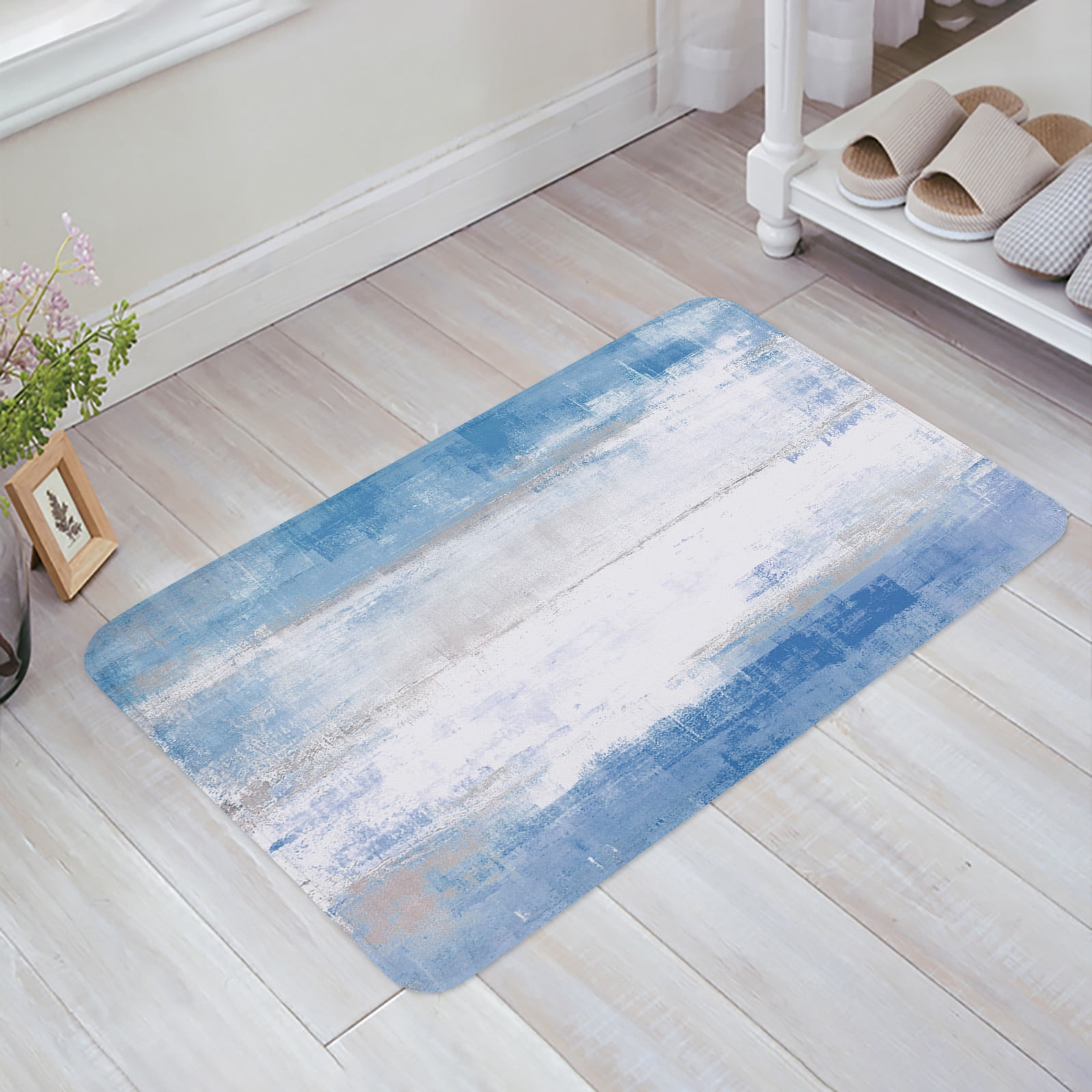 Abstract Oil Painting Art Blue Home Doormat Decoration Flannel Soft ...